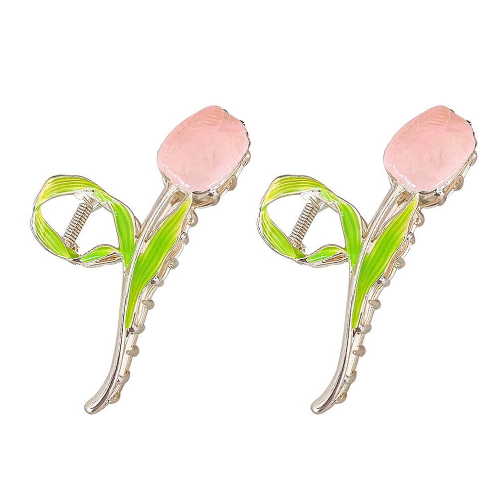 US 1~2 Pack Tulip Floral Enamel Large Metal Hair Claw Flower Blossom ...