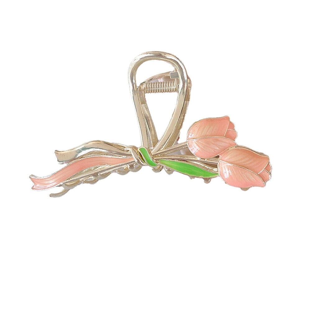 US 1~2 Pack Tulip Floral Enamel Large Metal Hair Claw Flower Blossom ...