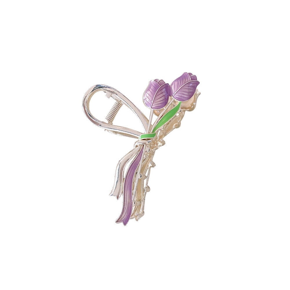 US 1~2 Pack Tulip Floral Enamel Large Metal Hair Claw Flower Blossom ...