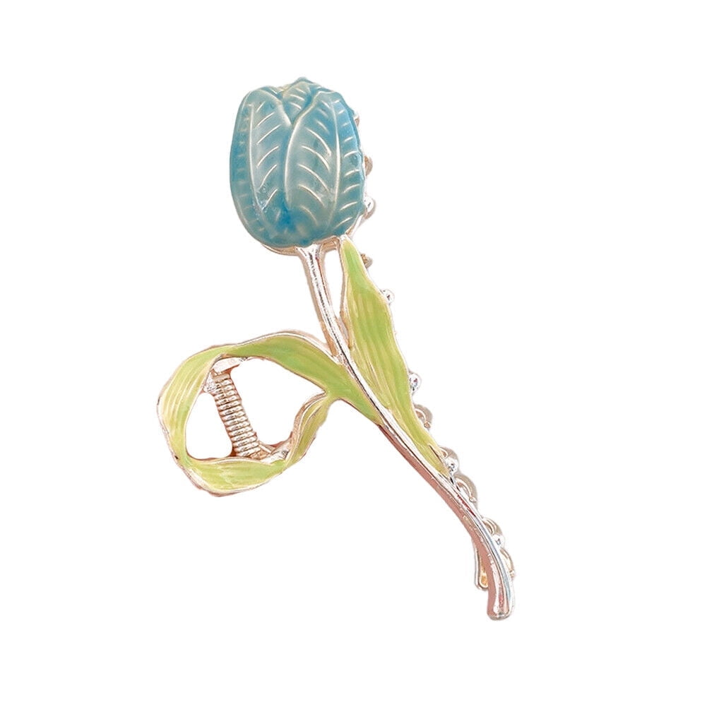 US 1~2 Pack Tulip Floral Enamel Large Metal Hair Claw Flower Blossom ...