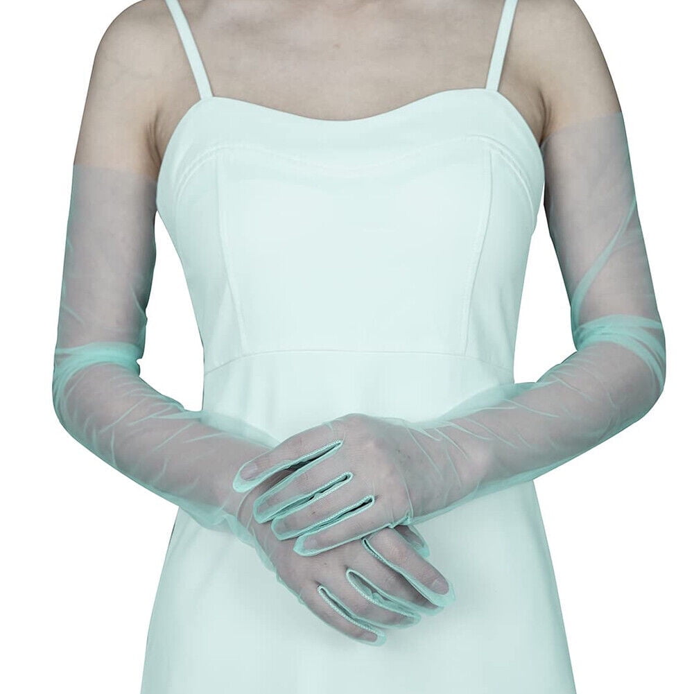US 1~2 Paris 27'' Wedding Bridal Prom Sheer Tulle Long Elbow Gloves ...
