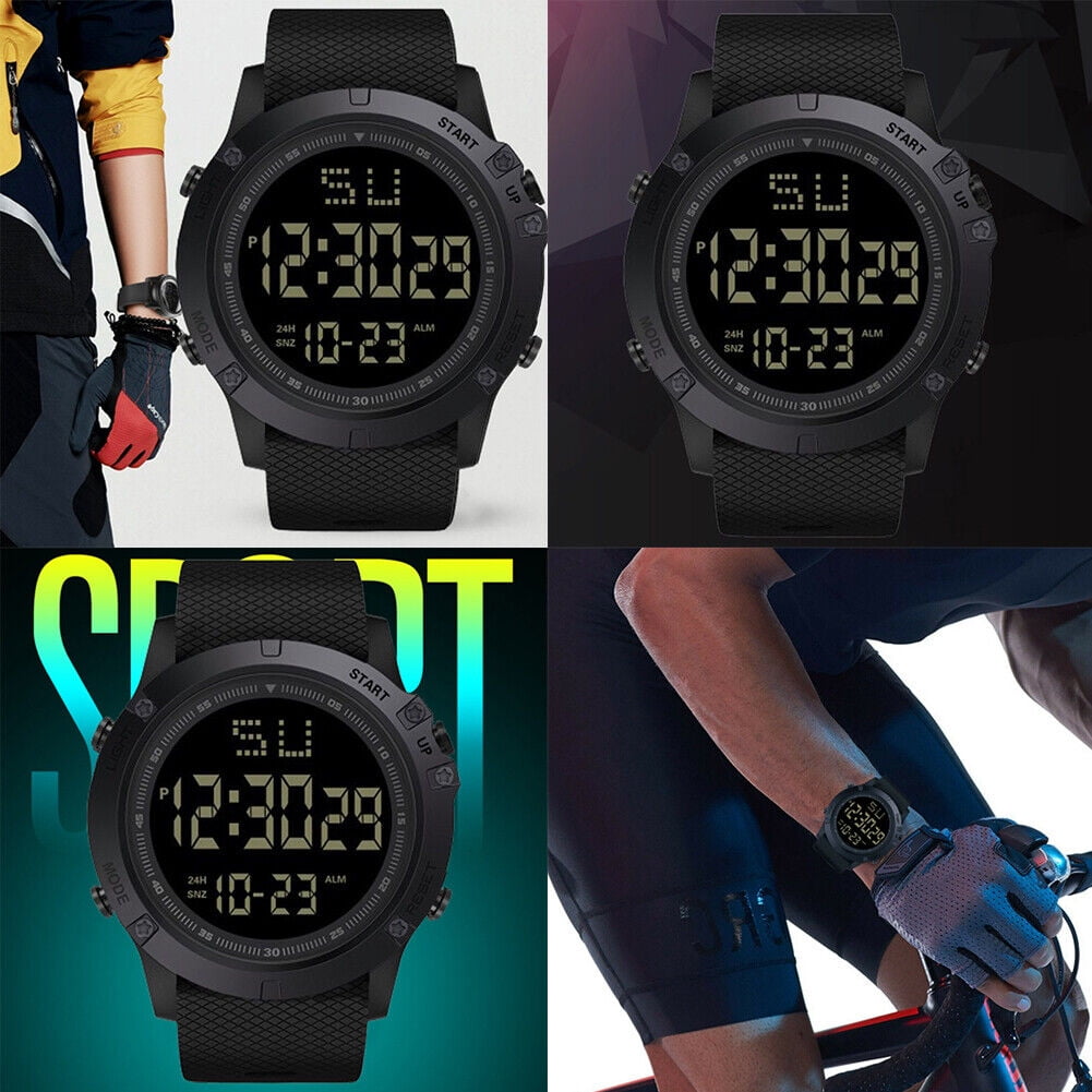 US 1-2 Pc Large Dial Stopwatch Sport Mens Watches LED Light Digital ...