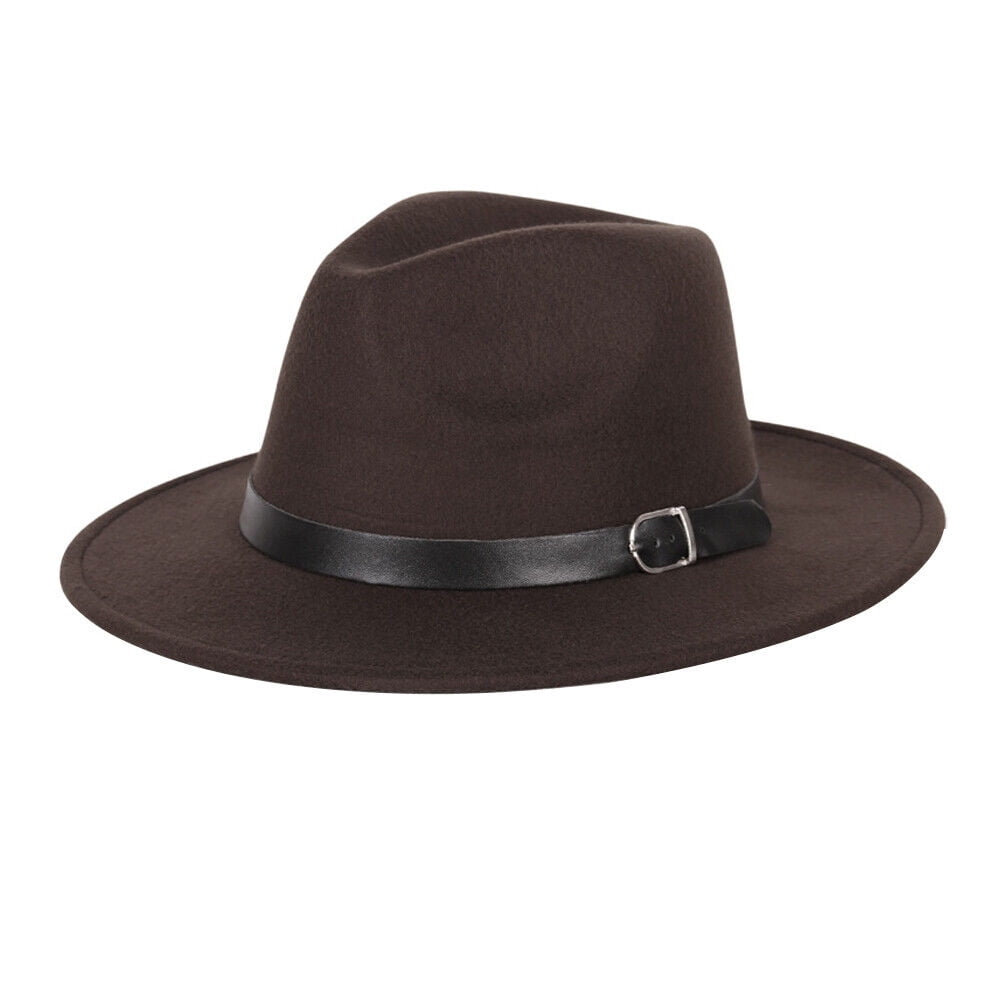 US 1 Pcs Wide Brim Fedora Hat Water Resistant Leather Band Winter Fall ...