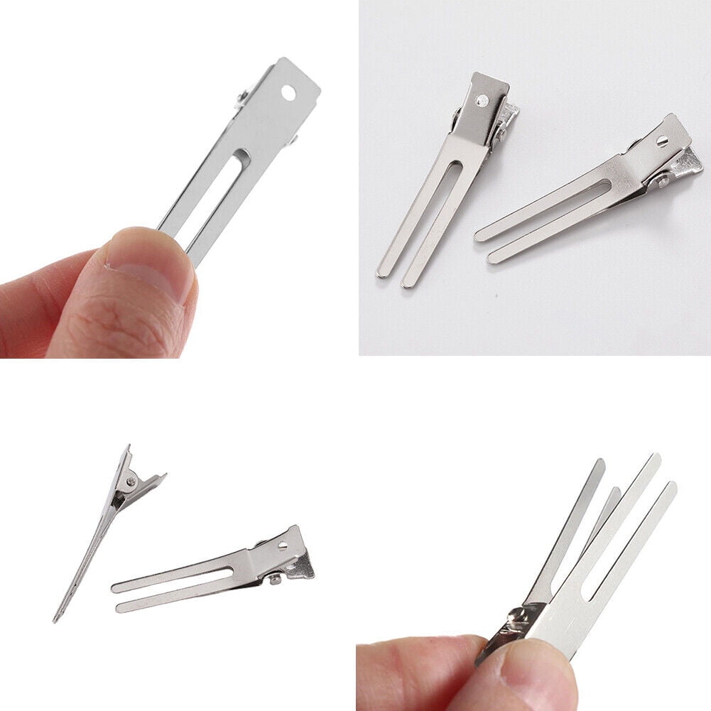 US 100-200 Pc Double Prong Clips Alligator Hair Hairdressing Curl ...