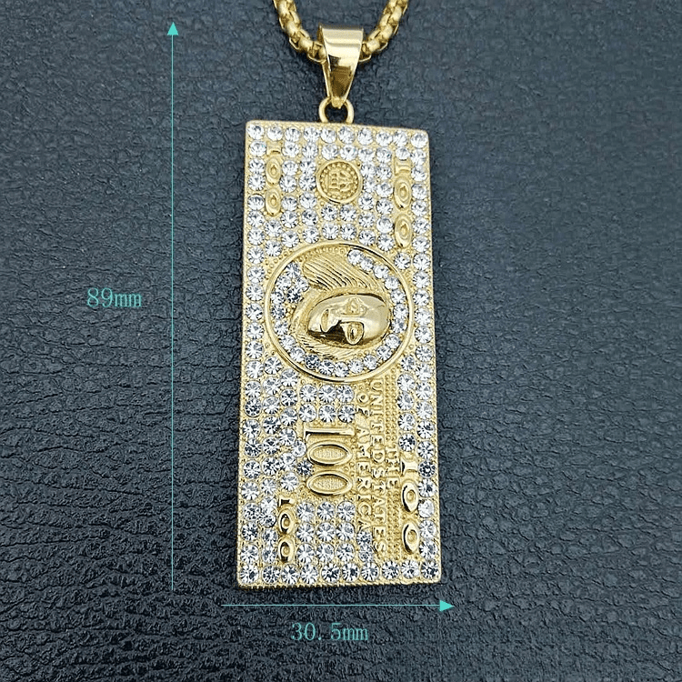 US $100 Dollar Money Necklace & Pendant 14K Yellow Gold Chain For Women ...