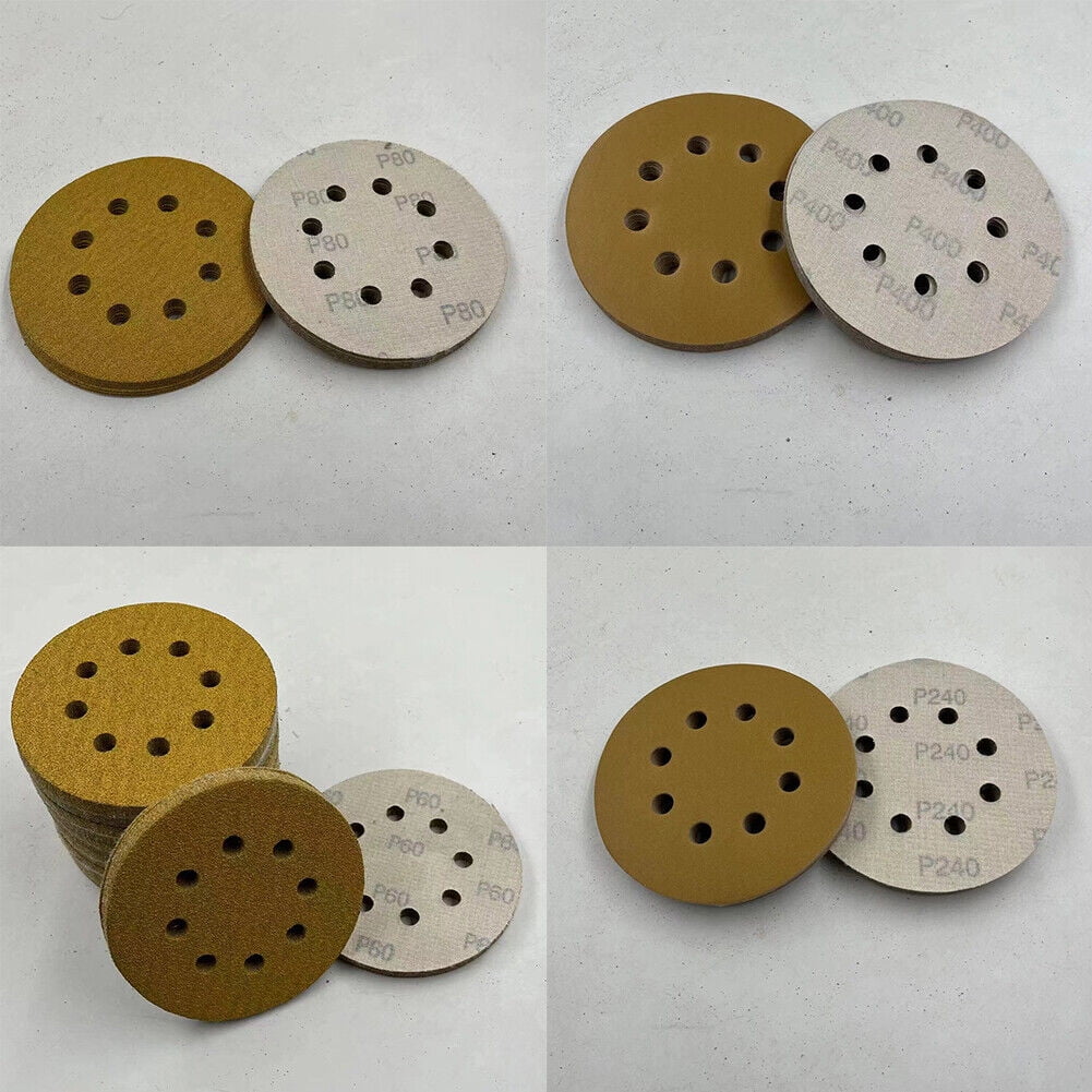 US 100 Pcs 5 Inch 8 Hole Dustless Hook Loop Sanding Disc Sander Round ...