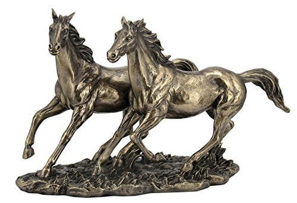 US 11 Inch Cold Cast Bronze Color Sprinting Horses Figurine Statue ...