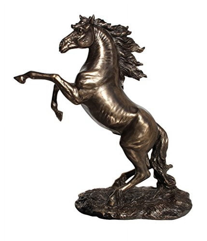 US 12.38 Inch Rearing Stallion Cold Cast Statue Figurine, Bronze Color ...