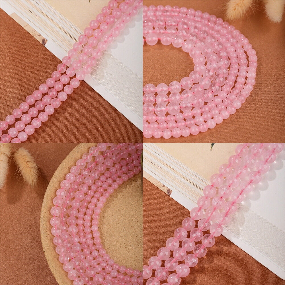 US 15" 6/8/10mm Pink Crystal Natural Stone Beads Rose Quartzs Round ...