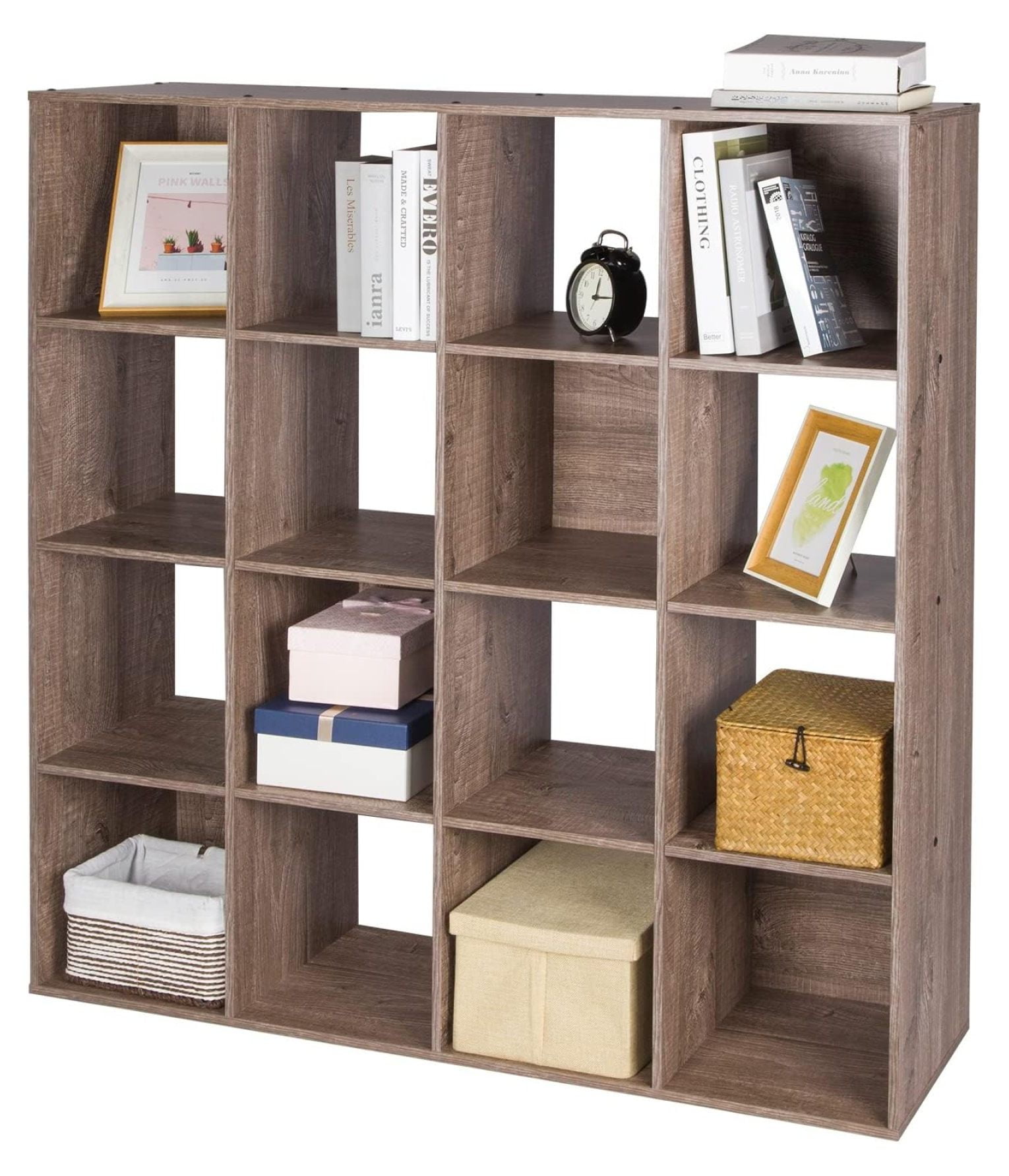 US 16 Cube Wooden Storage Organizer Bookcase, Espresso Bookshelf System ...