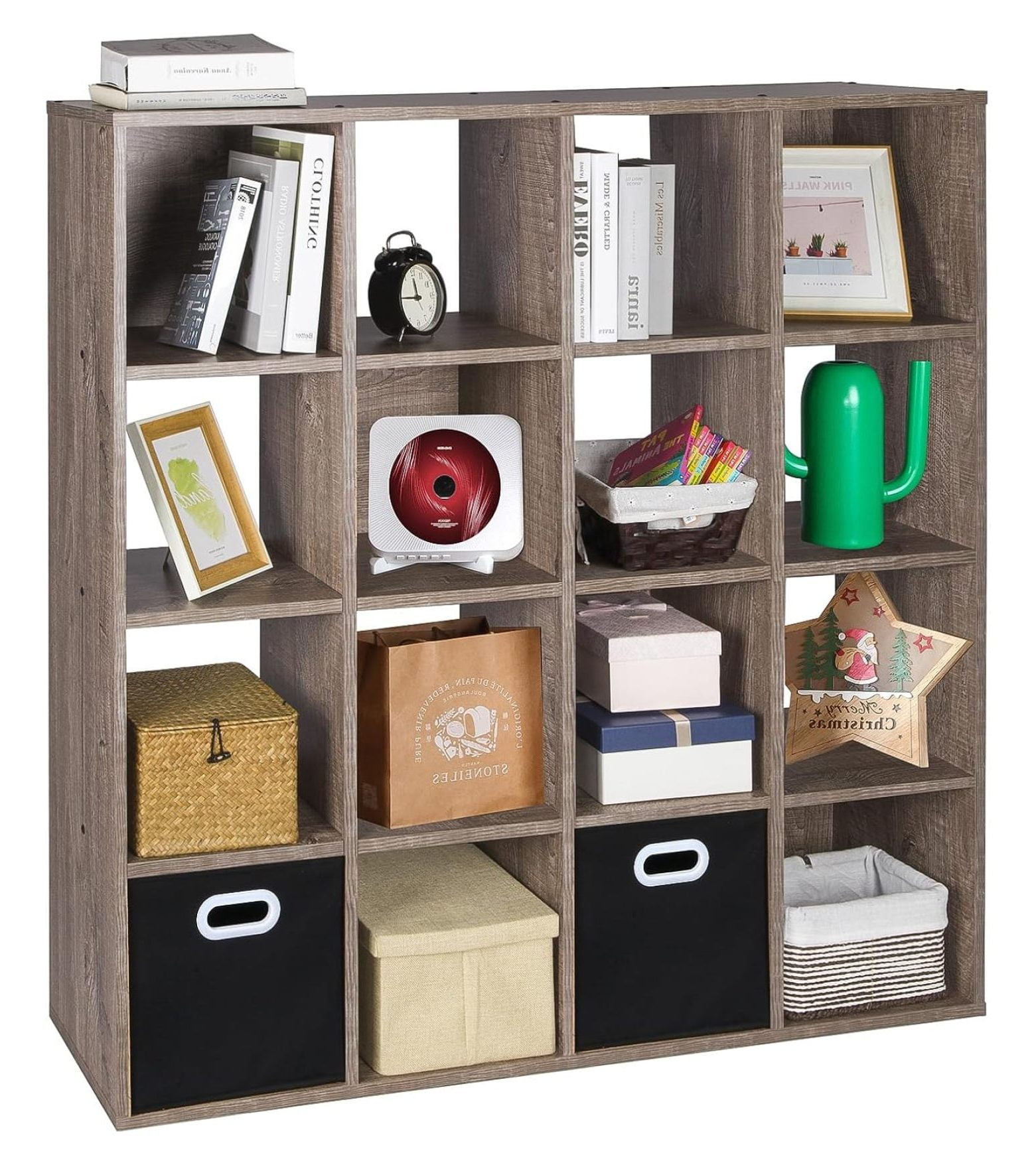 US 16 Cube Wooden Storage Organizer Bookcase, Espresso Bookshelf System Display Compartments ...