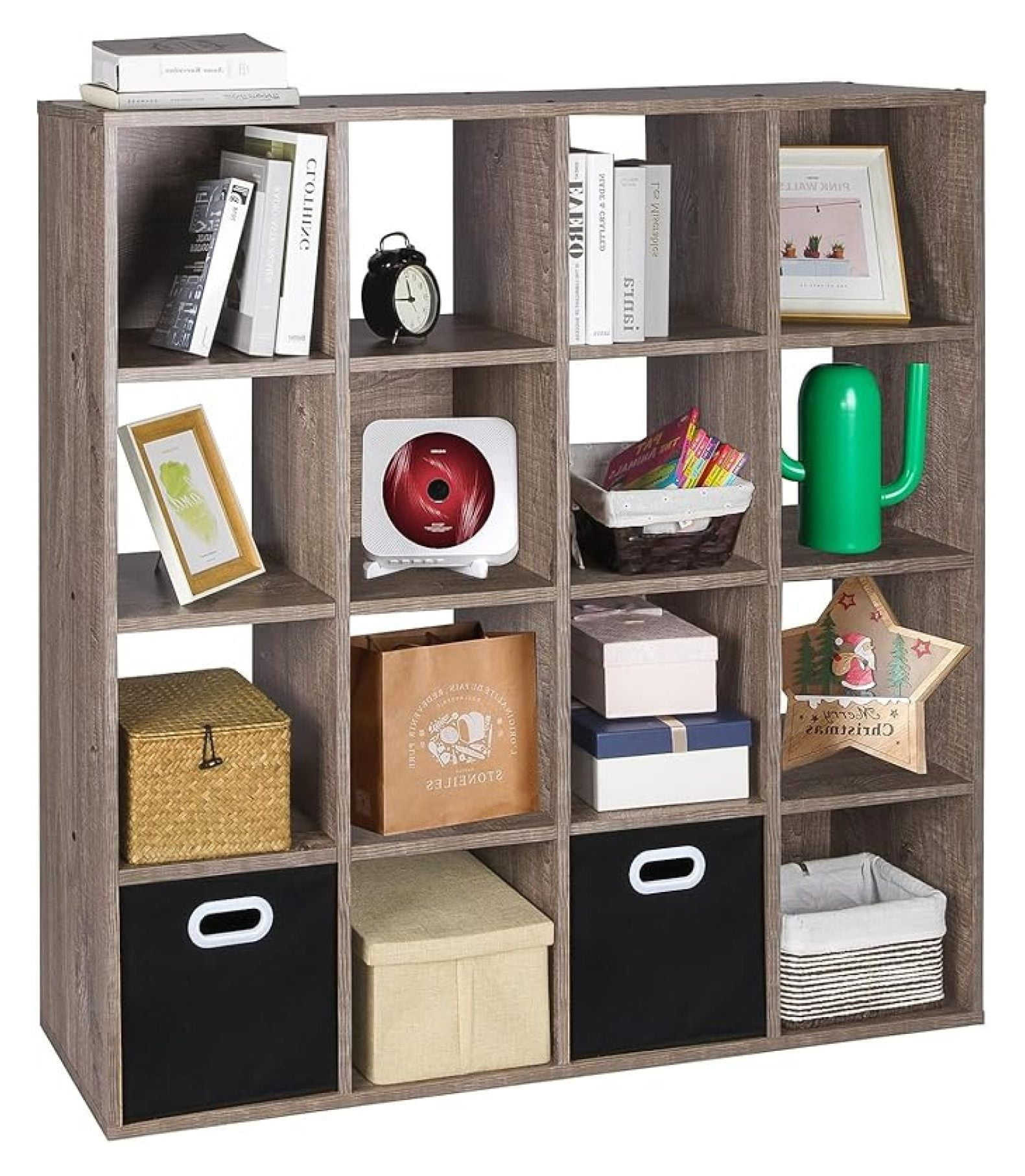US 16 Cube Wooden Storage Organizer Bookcase, Espresso Bookshelf System ...