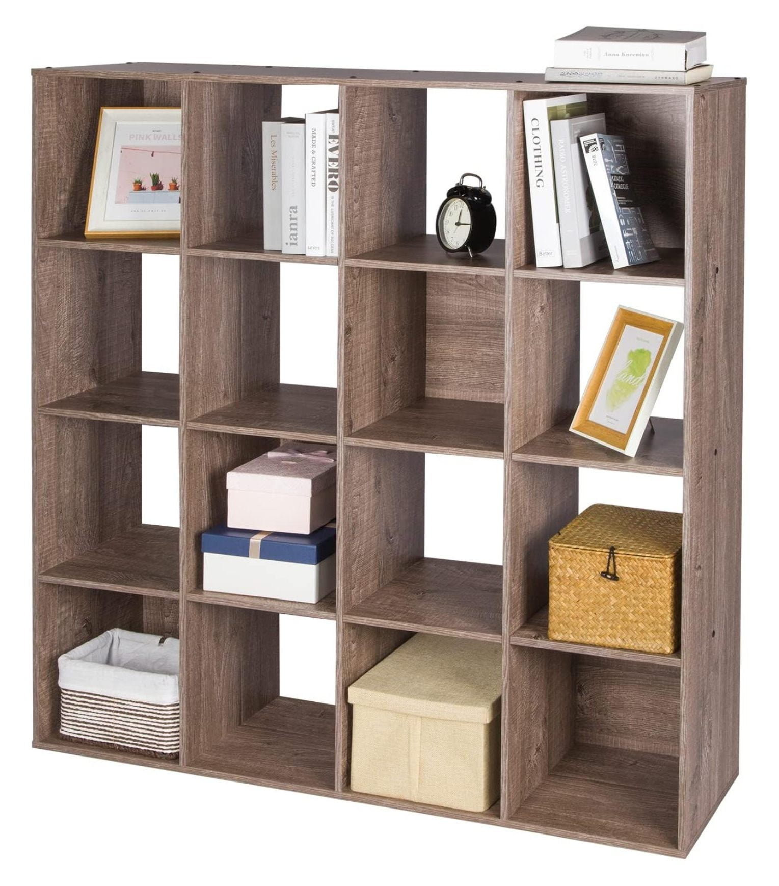 US 16 Cube Wooden Storage Organizer Bookcase, Espresso Bookshelf System ...