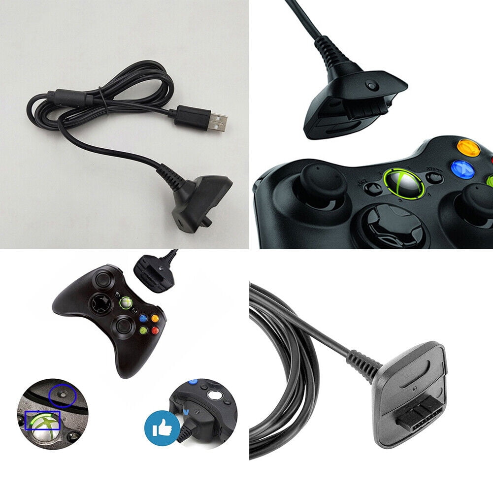 US 2-4 Pcs For Xbox 360 Black Wireless Controller USB Charging Cable ...