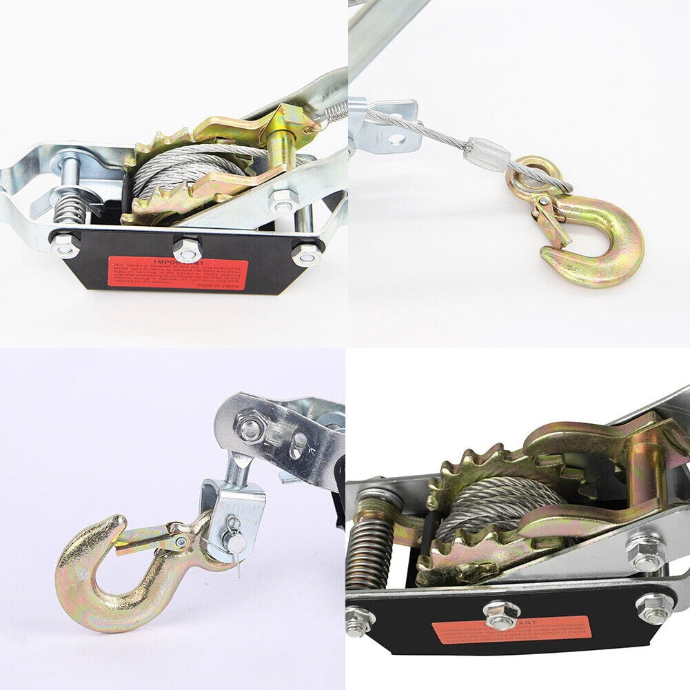 US 2 Ton Gear Hand Cable Puller Car Trailer Tow Hooks 4400 lbs Come ...