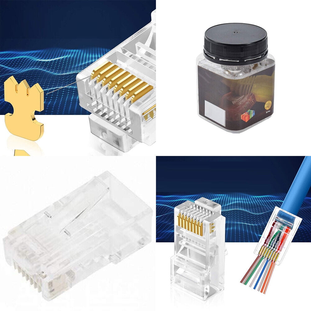 US 200 Pack Cat6 Pass Through EZ RJ45 Connector End Modular Plug UTP ...