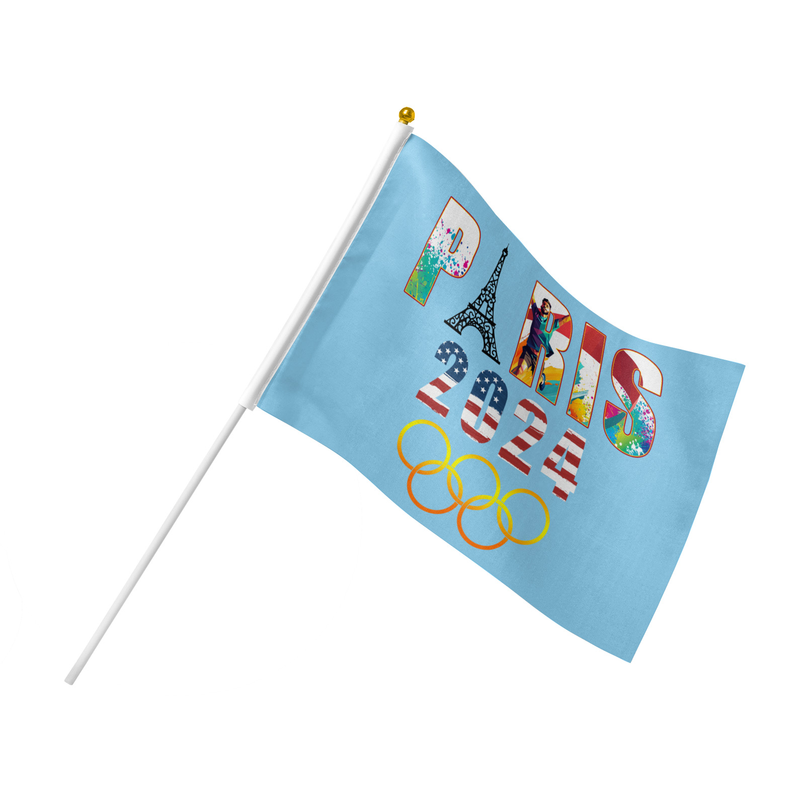 US 2024 Olympic Games Double Sided Hand Waving Flag – Durable Polyester ...