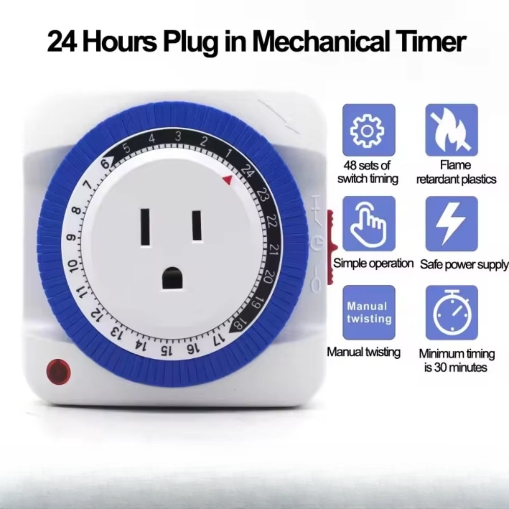 US 24 Hours Timer Switch Timer Plug in Mechanical Grounded Programmable ...
