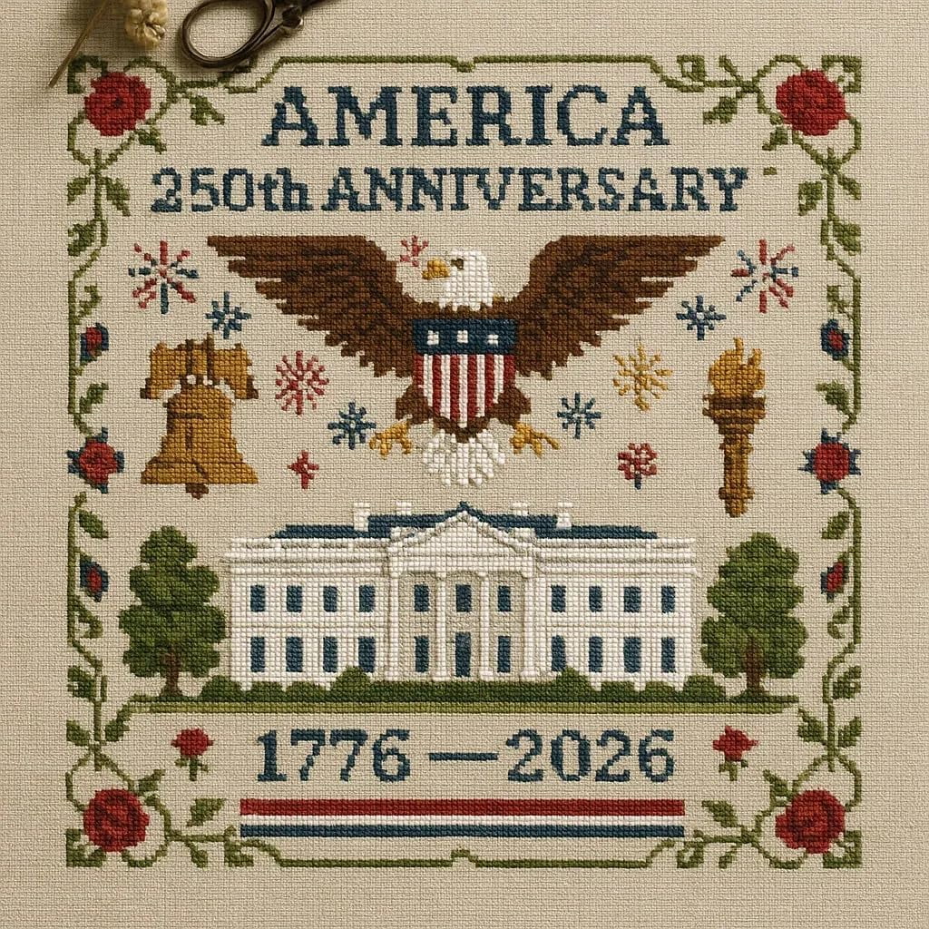 US 250th Anniversary Cross Stitch Kit, DIY Cross Stitch Kit, USA 250th Cross Stitch Keepsake ...