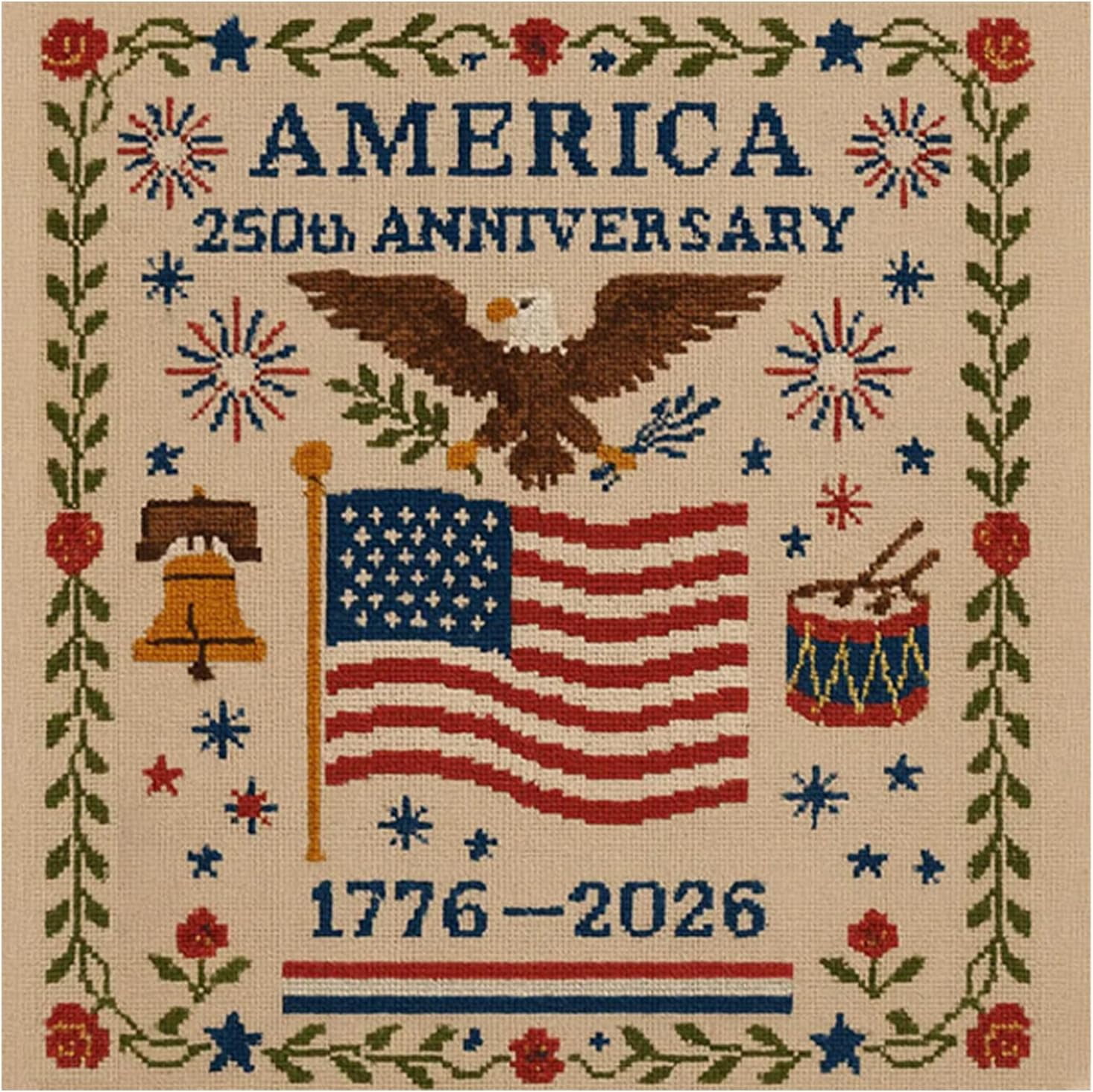 US 250th Anniversary Cross Stitch Kit Personalized Patriotic Cross ...