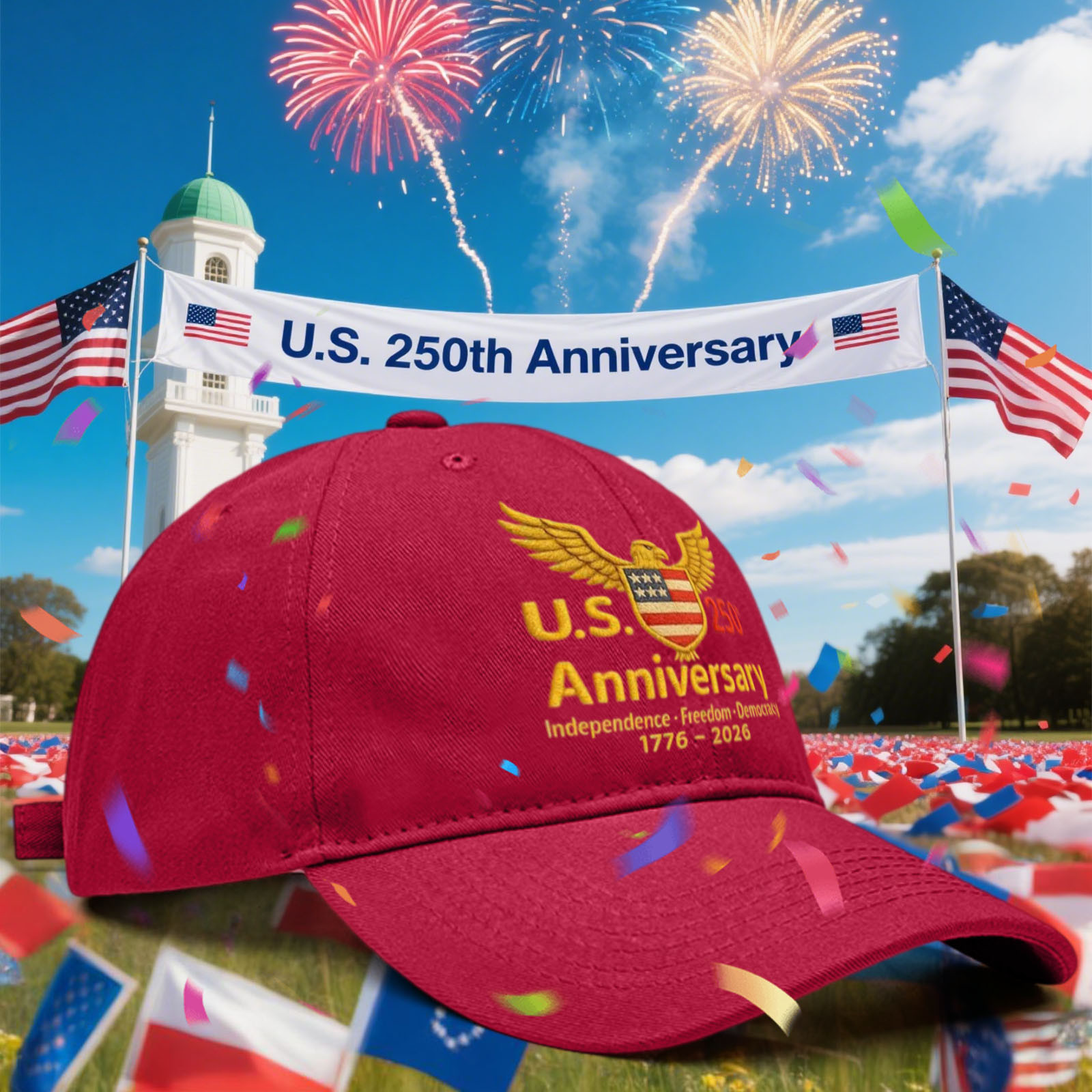 US 250th Anniversary Hat Adjust Washed Patriotic Baseball Cap USA Flag ...