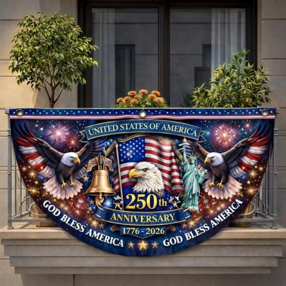 US 250th Anniversary Patriotic Balcony Flag 1776-2026, God Bless ...