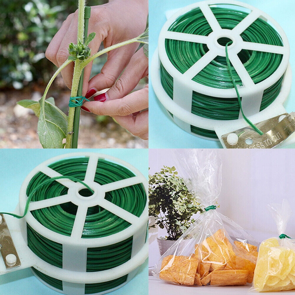 US 328FT 100M Kitchen Bag Gardening Plant Green Twist Tie Wire Roll ...
