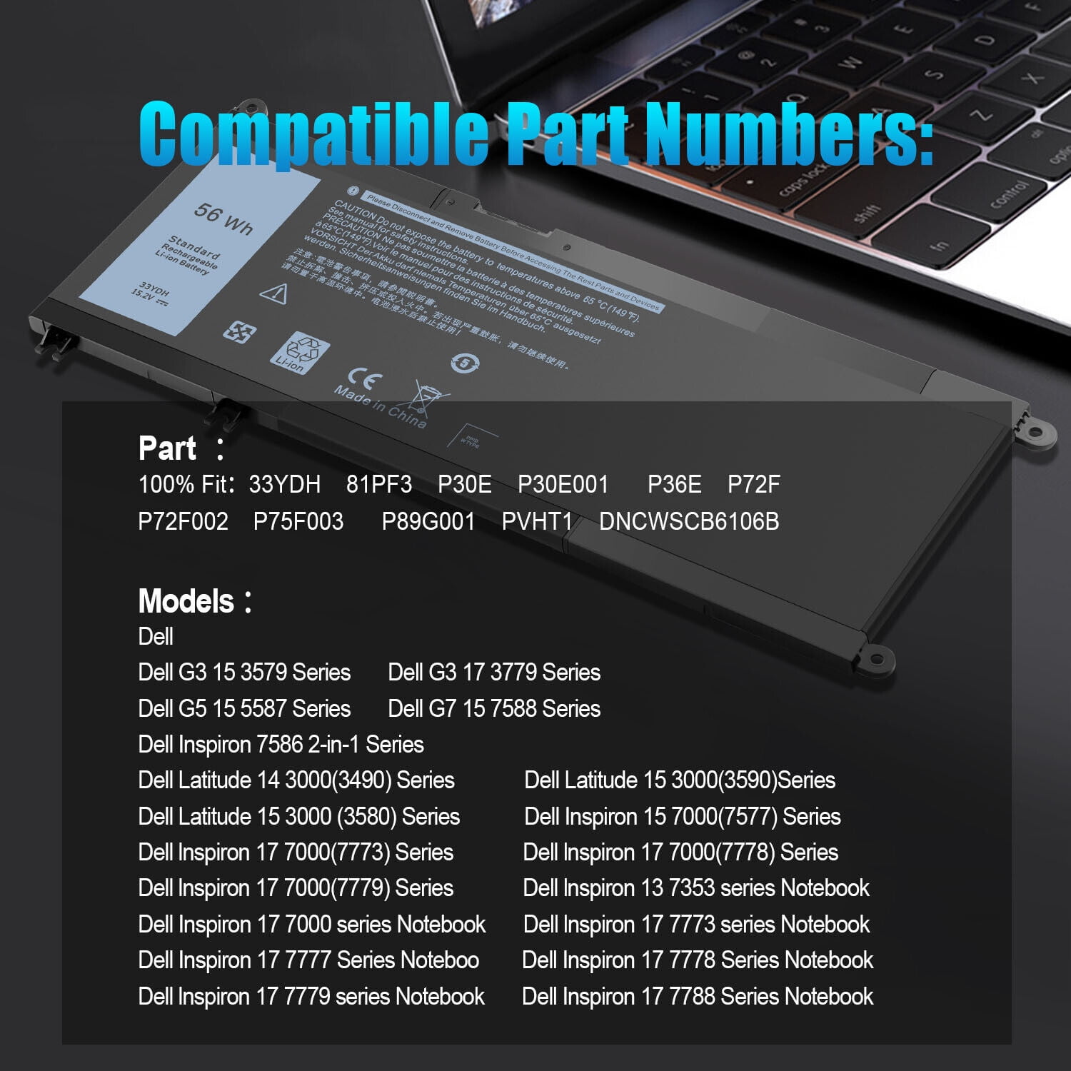 US 33YDH Laptop Battery For Dell Latitude 3380 3590 3580 3480 3490 ...