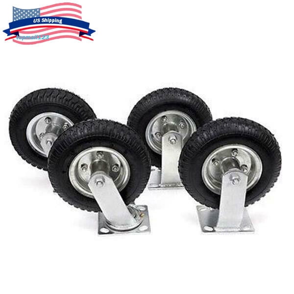 US 4Pcs 8'' Air Tires Pneumatic 2Rigid Wheels & 2Swivel Casters Cart ...