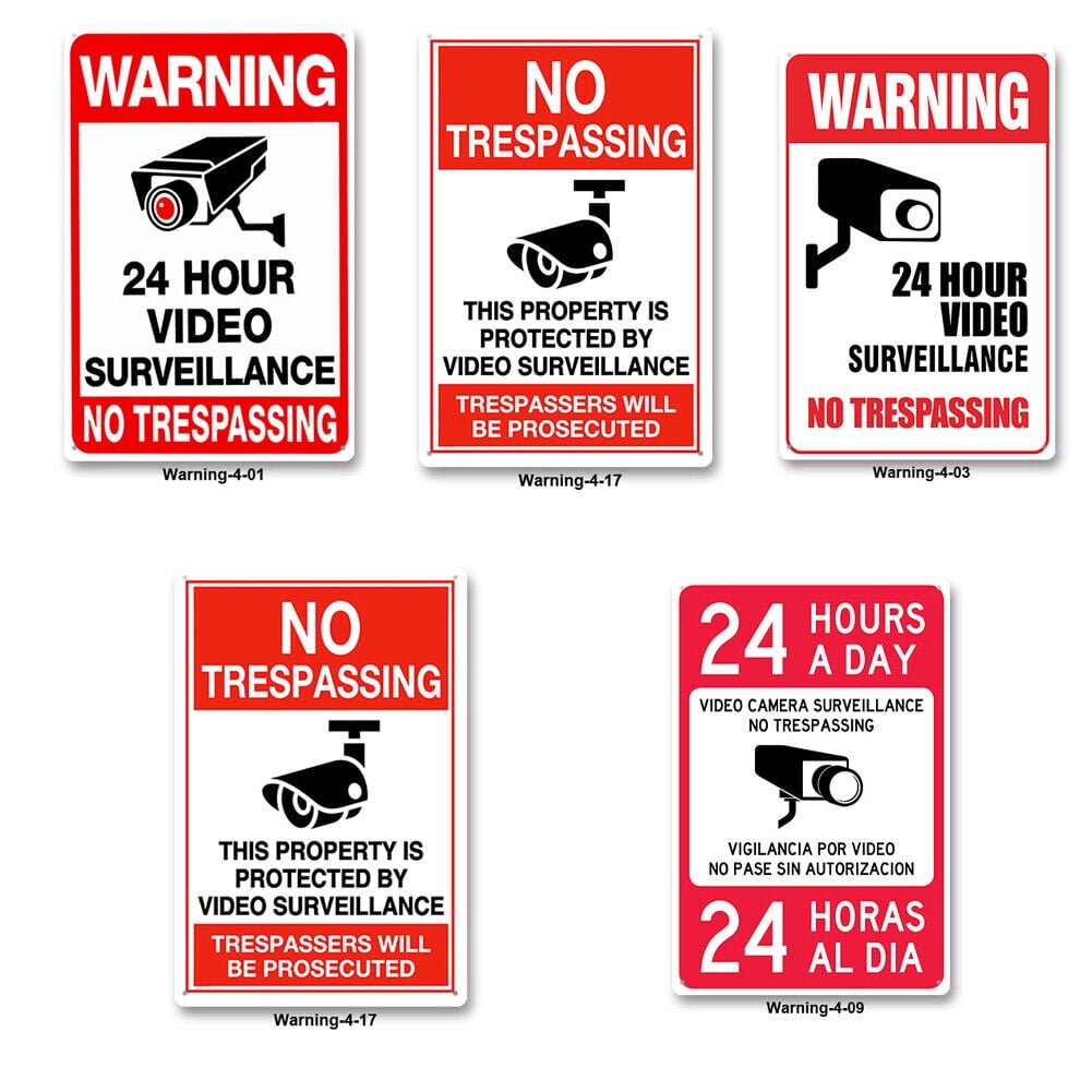 US 5-10Pc 24 Hr Video Surveillance Sign No Trespassing Security Warning ...