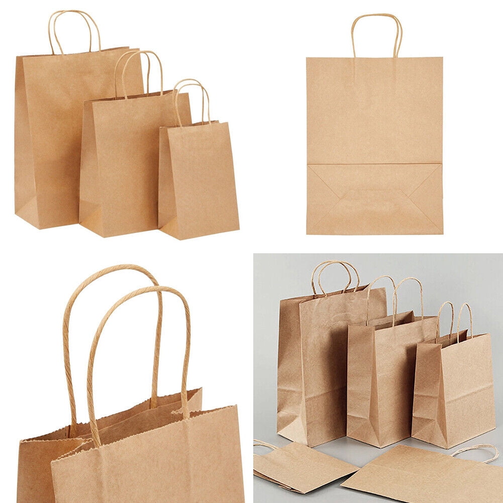 US 50 Pcs Brown Paper Shopping Kraft Retail Gift Merchandise Bags With ...