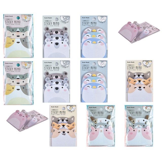 US 6-12 Pc (270-540 Pages Total) Sticky Notes Animals Shape Self-Stick ...