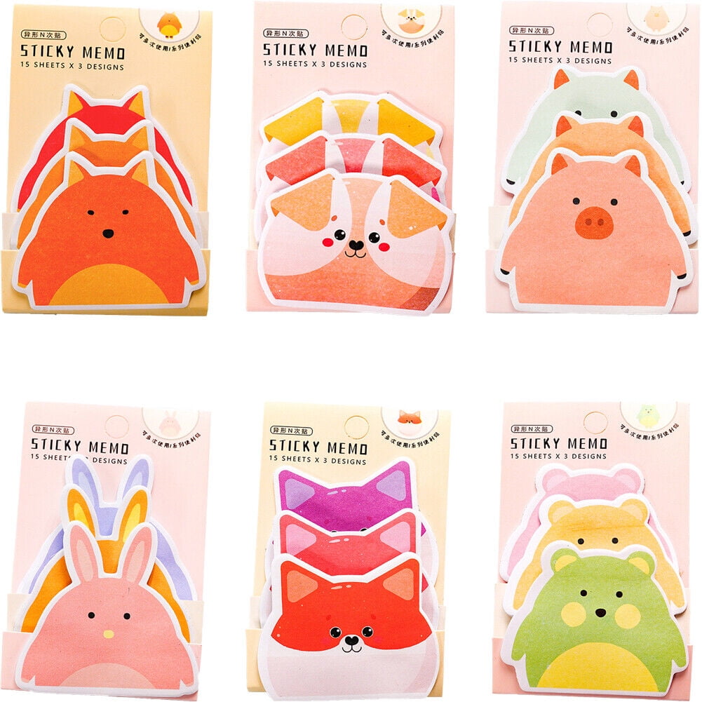 US 6-12 Pc (270-540 Pages Total) Sticky Notes Animals Shape Self-Stick ...