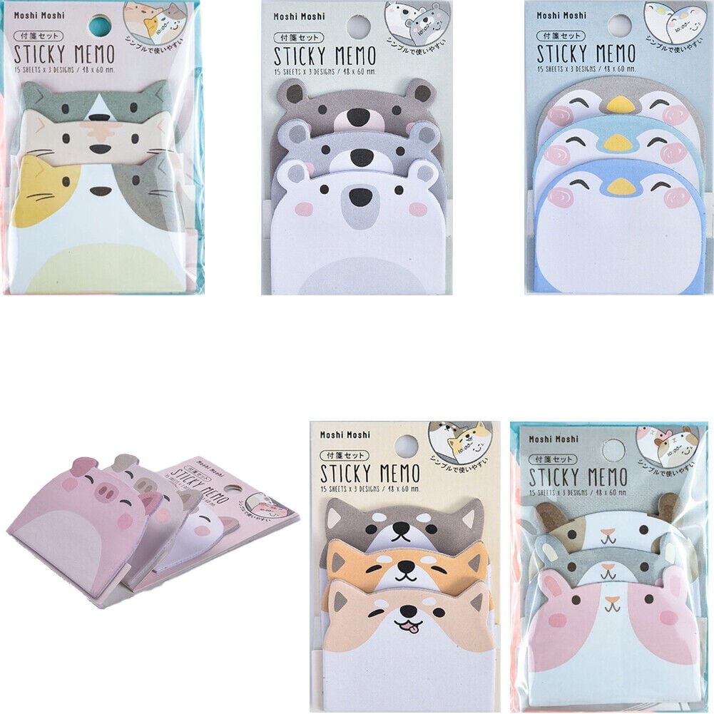 US 6-12 Pc (270-540 Pages Total) Sticky Notes Animals Shape Self-Stick ...