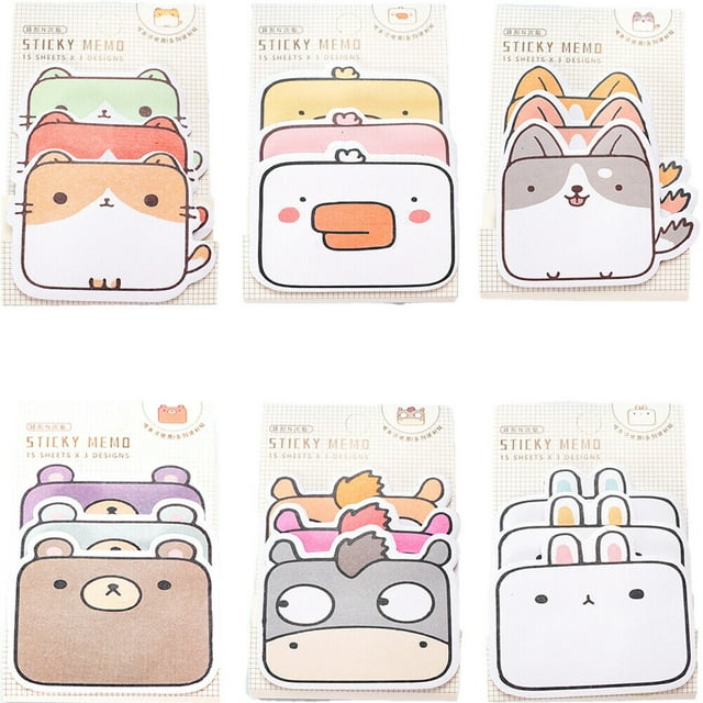 US 6-12 Pc (270-540 Pages Total) Sticky Notes Animals Shape Self-Stick ...