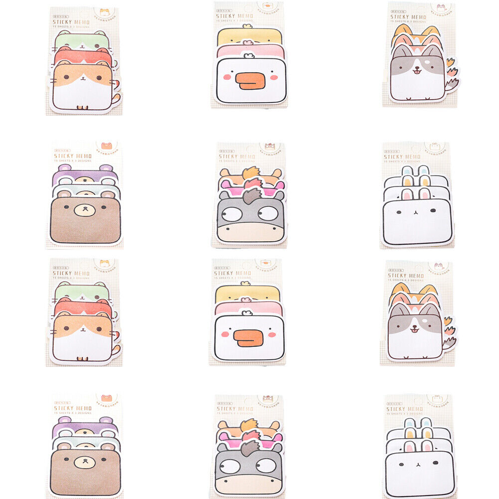 US 6-12 Pc (270-540 Pages Total) Sticky Notes Animals Shape Self-Stick ...