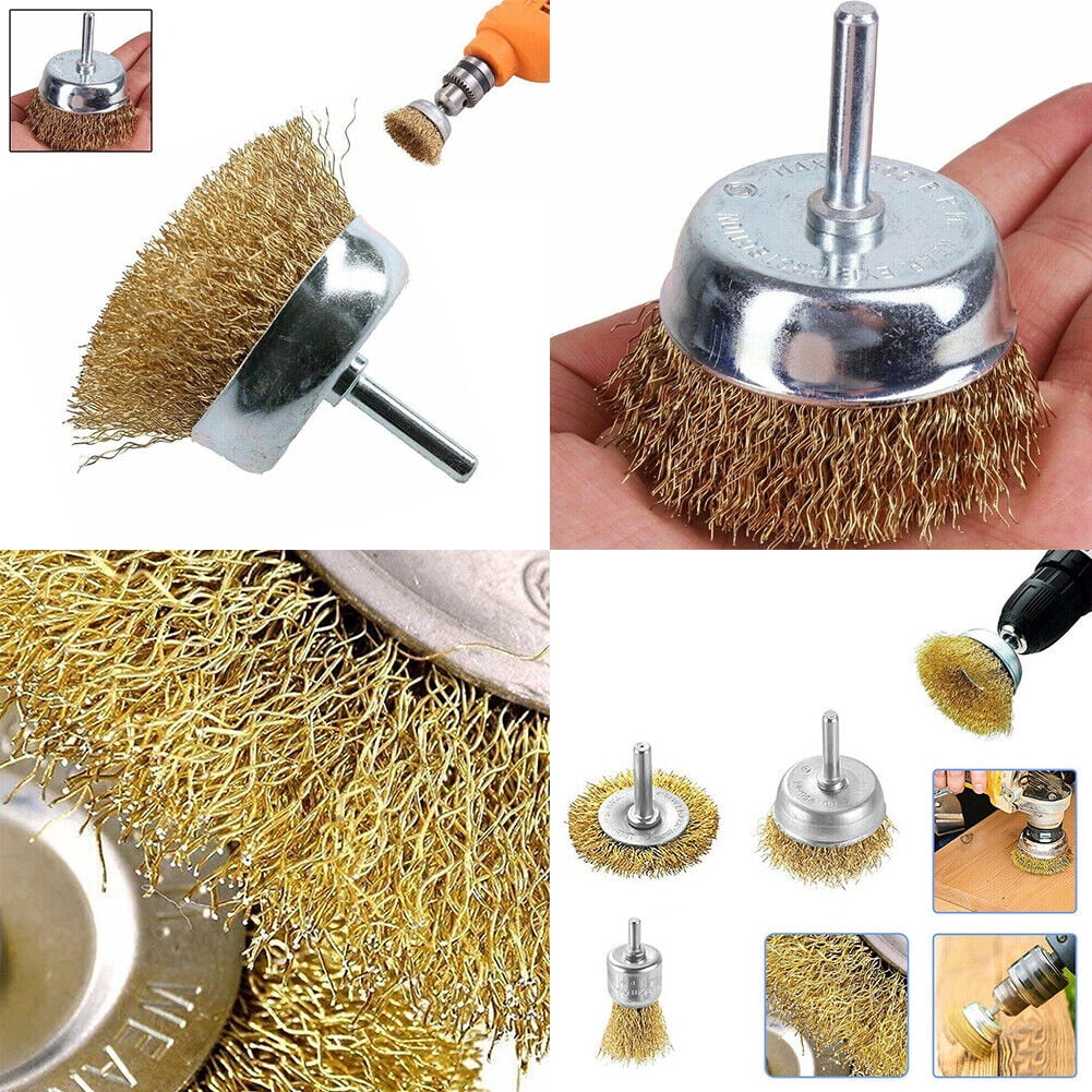 US 6-12 Pcs Brass Wheel Cup Wire Brush Drill Bit Set Rust Paint ...