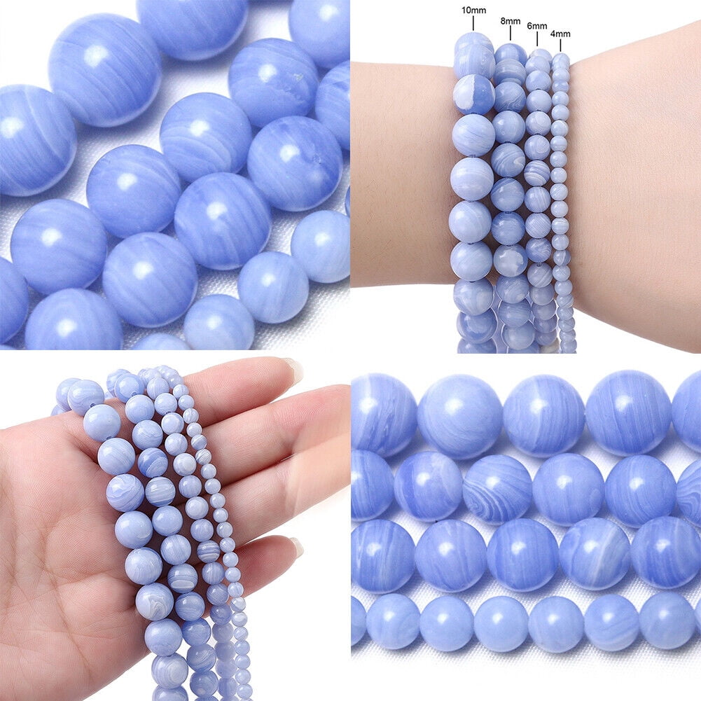 US 6/8/10 MM Purple Blue Lace Stone Beads Round Loose Bulk Beads ...