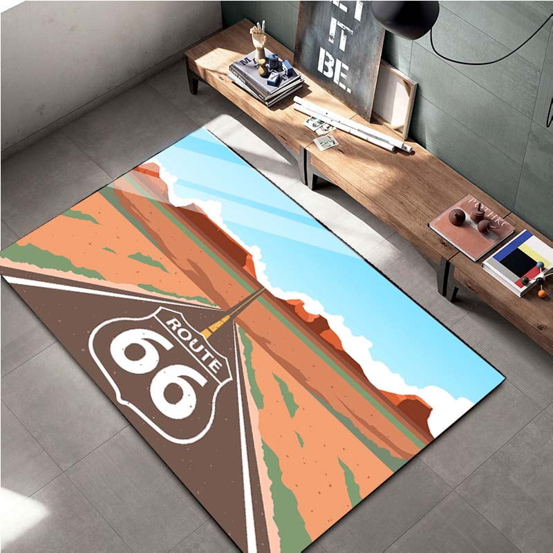 US 66 highway road sign retro motorcycle car pattern carpet restaurant ...