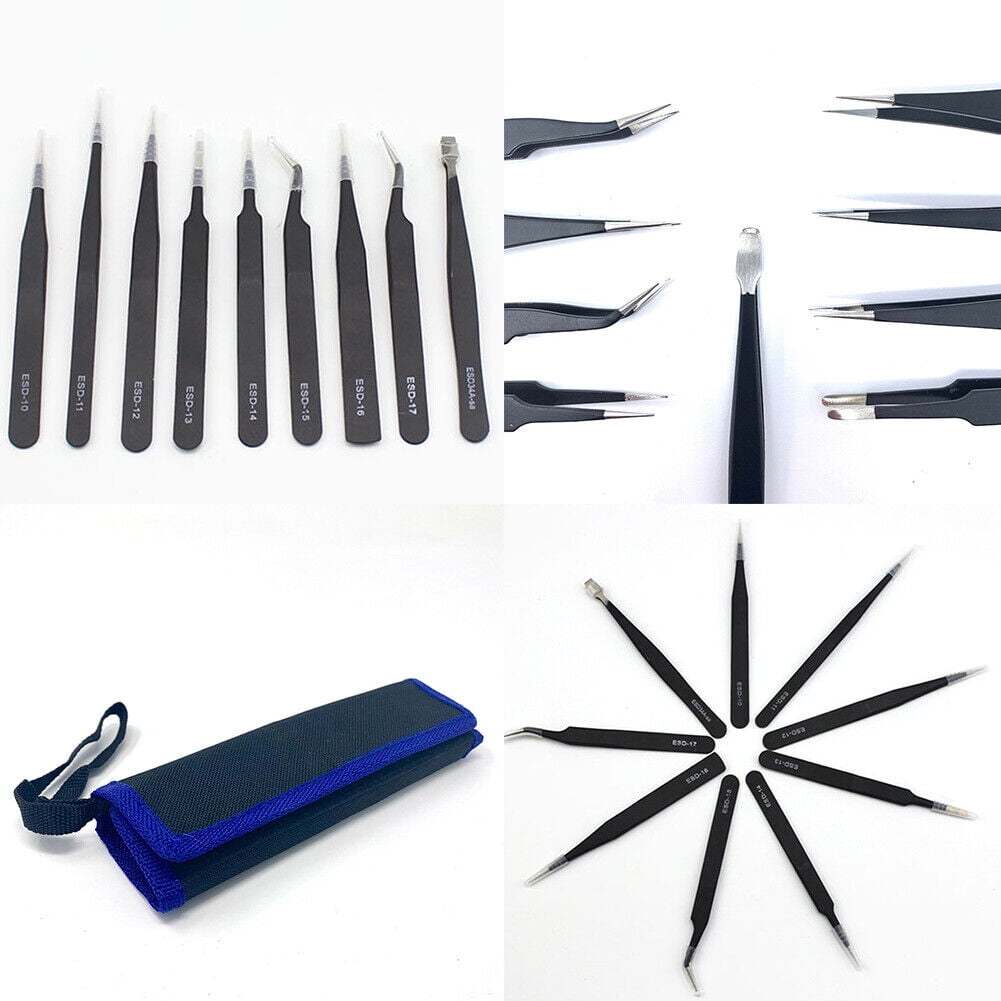 US 9 pc ESD Tweezers Anti Static Tool Precision Kit Set Tools ...