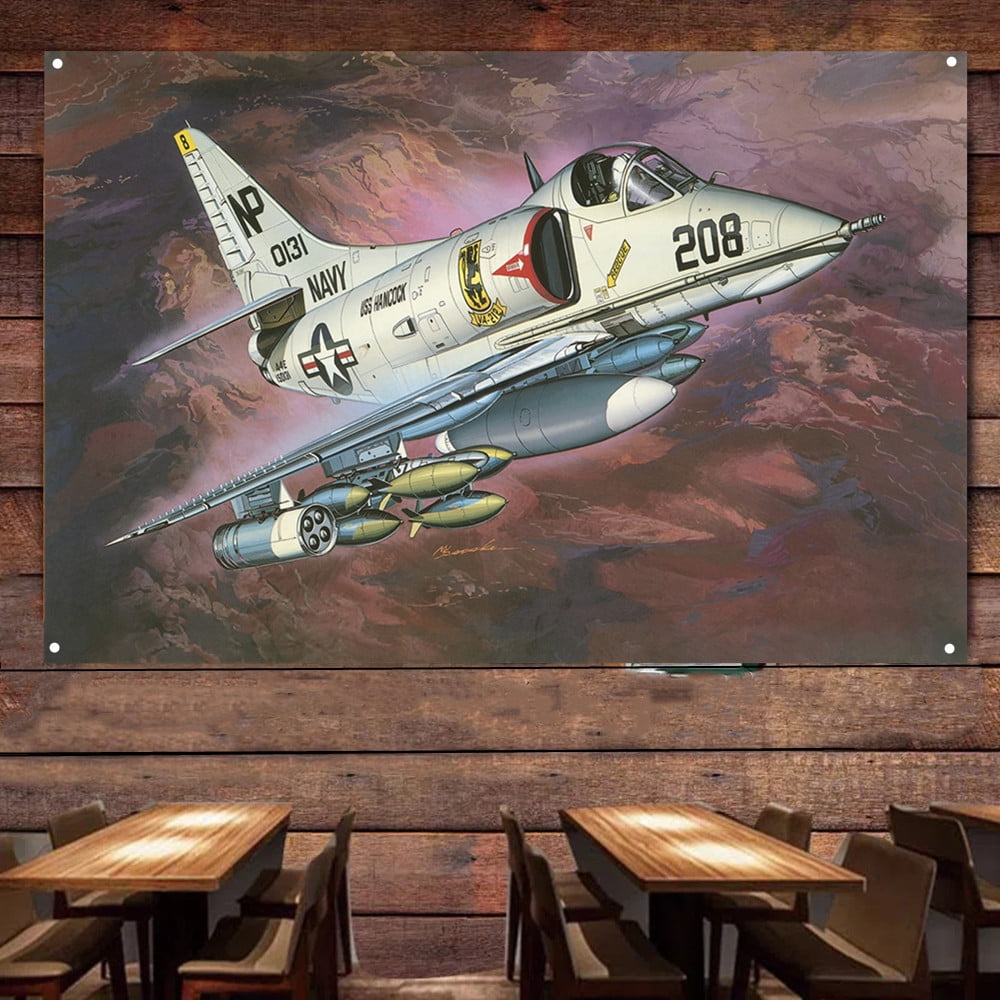 US A-4E Skyhawk Fighter Banner - Air Force Military Wall Art Poster For Room Studio Bedroom - 38 ...