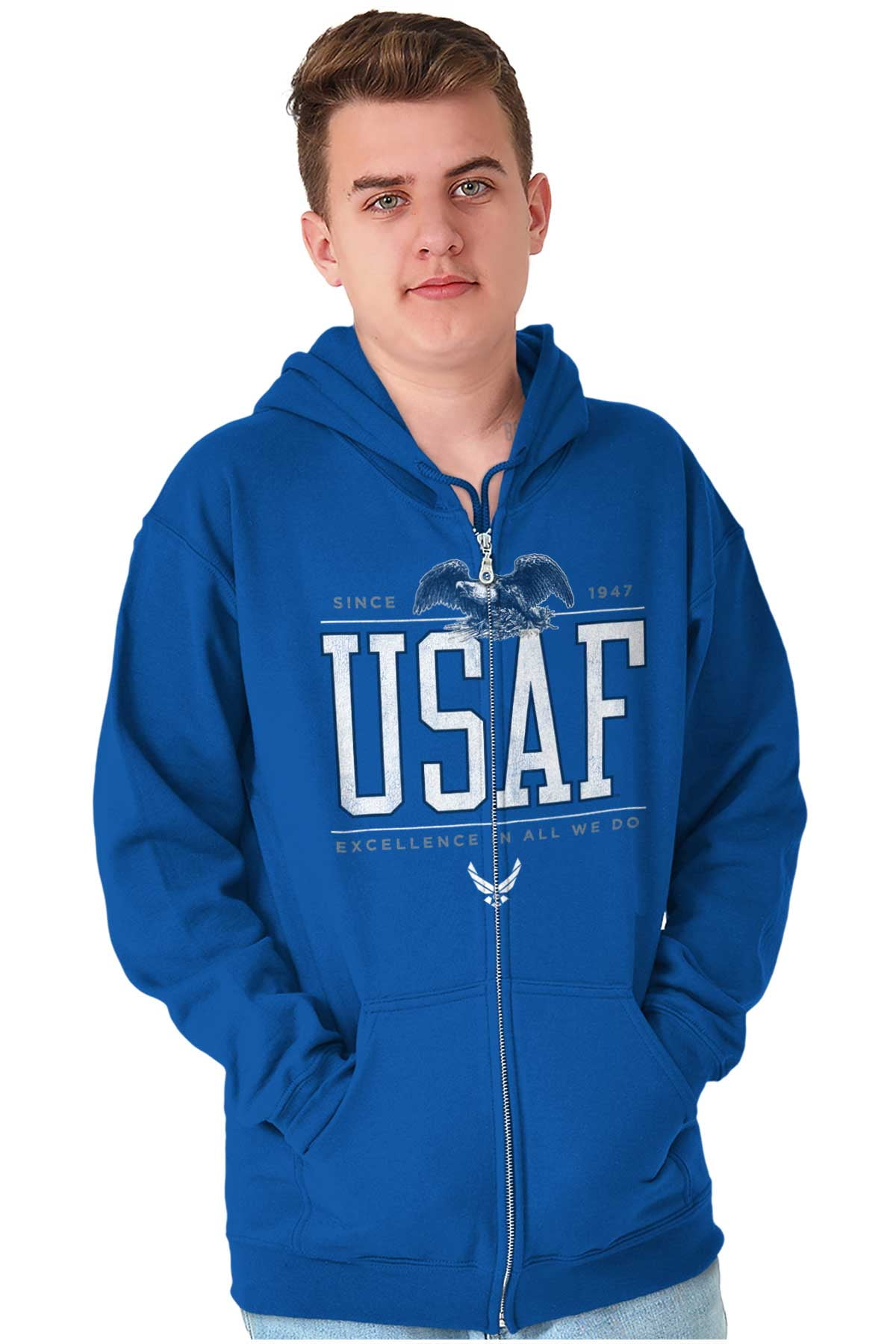US Air Force Excellence Bald Eagle Zip Up Hoodie Men's Women's Brisco ...