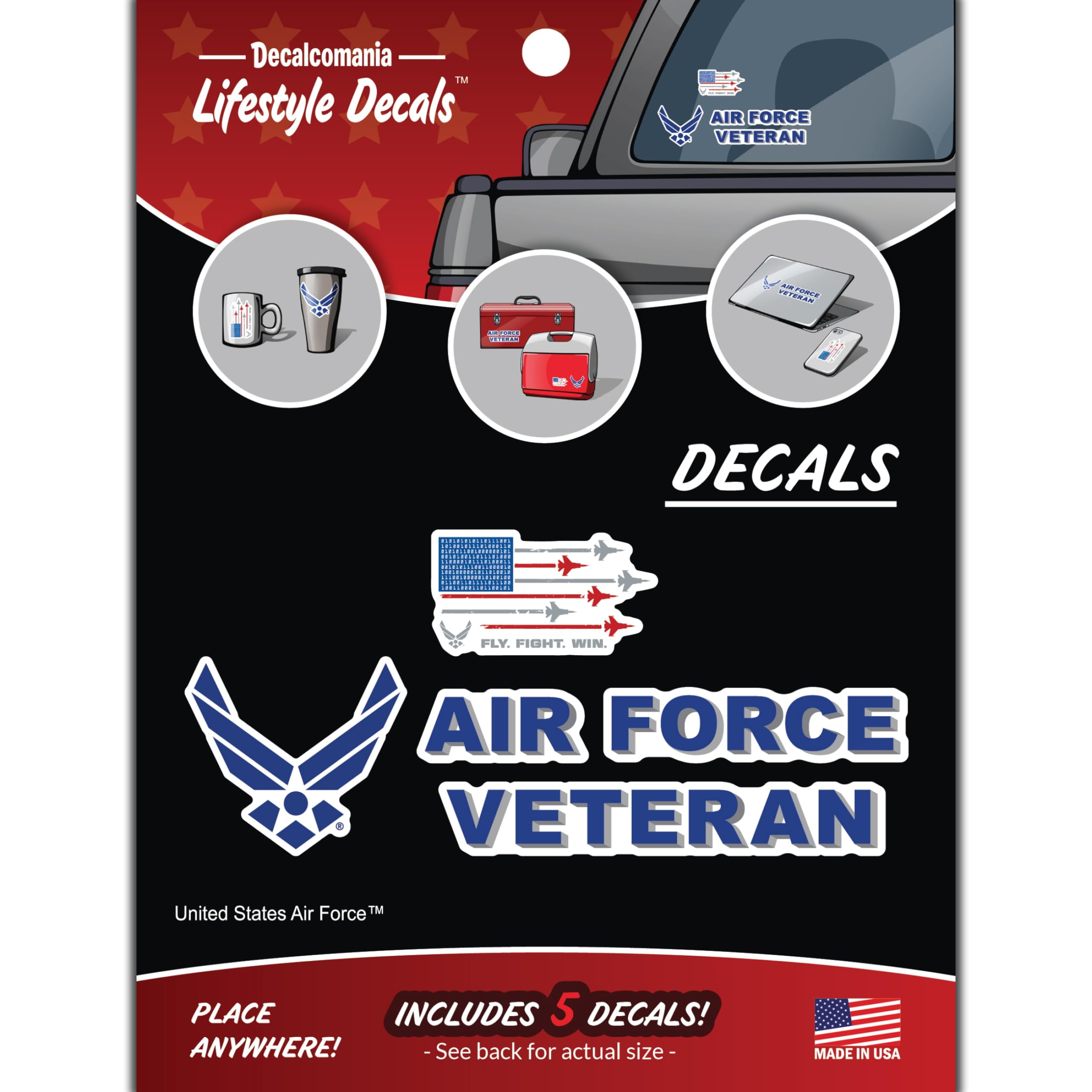 US Air Force Veteran Car Decals - Set of 5 USAF Window Stickers Logo ...