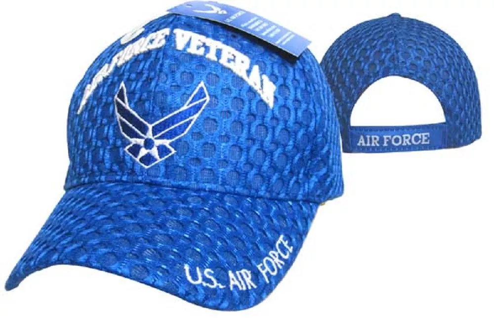 US Air Force Veteran Wings Mesh Textured Royal Blue Embroidered Cap Hat ...
