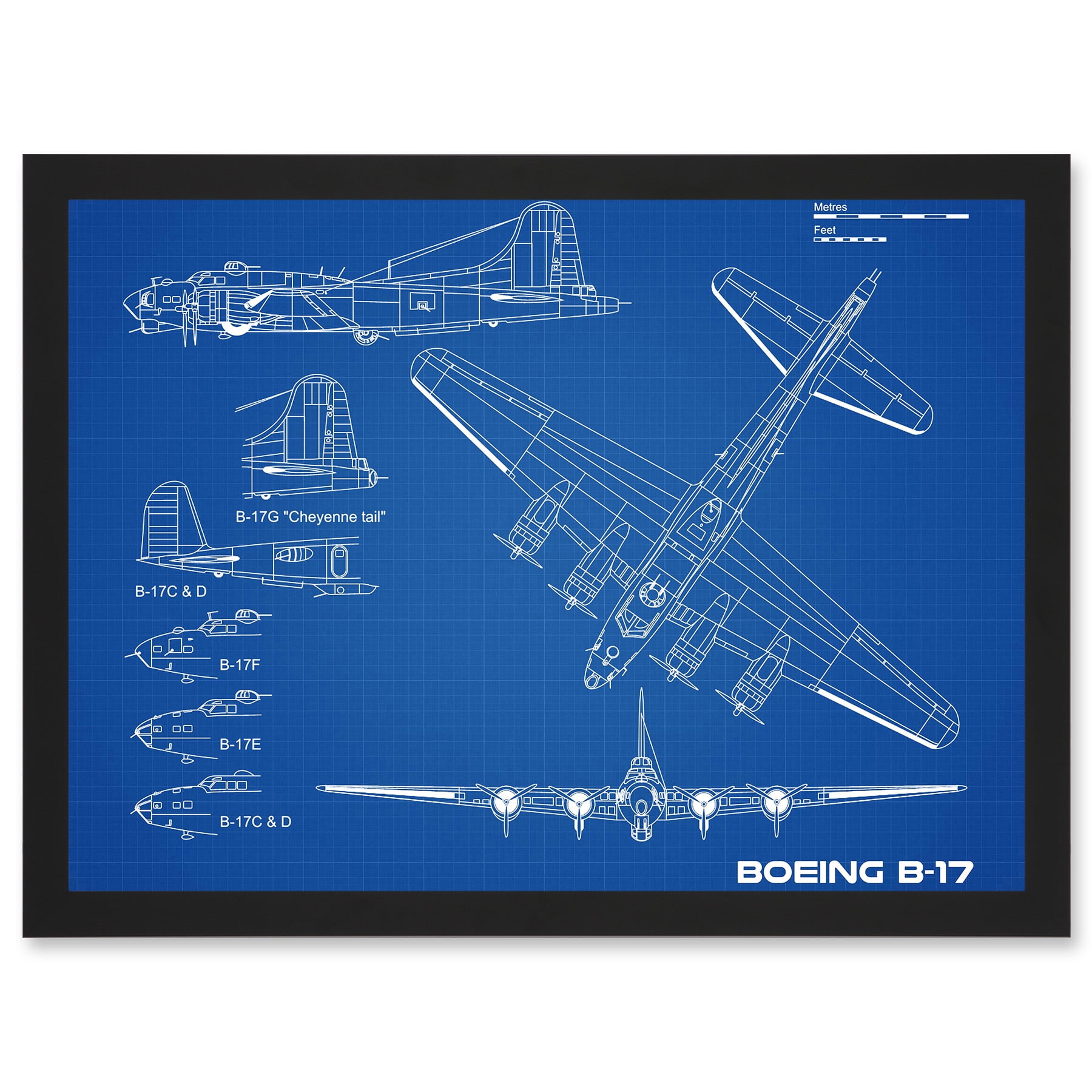 US Airforce Boeing B-17 Flying Fortress Plane Blueprint Plan Artwork ...