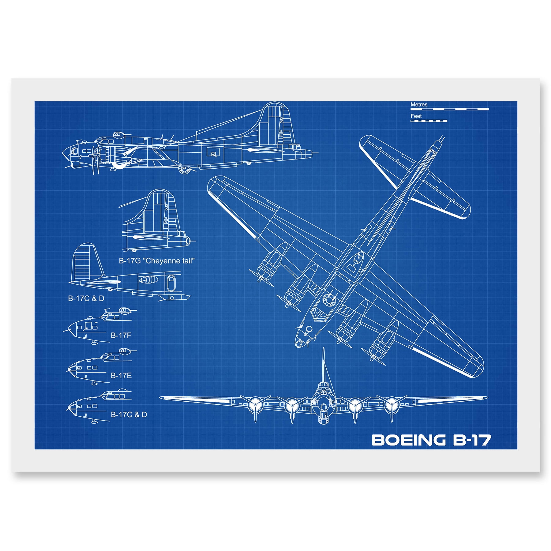 US Airforce Boeing B-17 Flying Fortress Plane Blueprint Plan Artwork ...