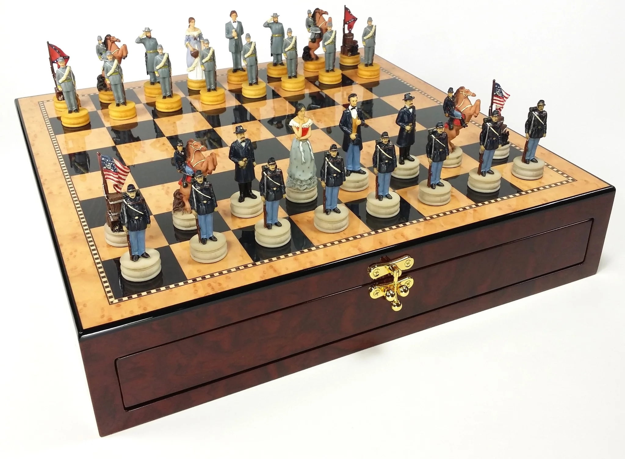US American Civil War Queens Chess Set with 17" Gloss Walnut Color ...