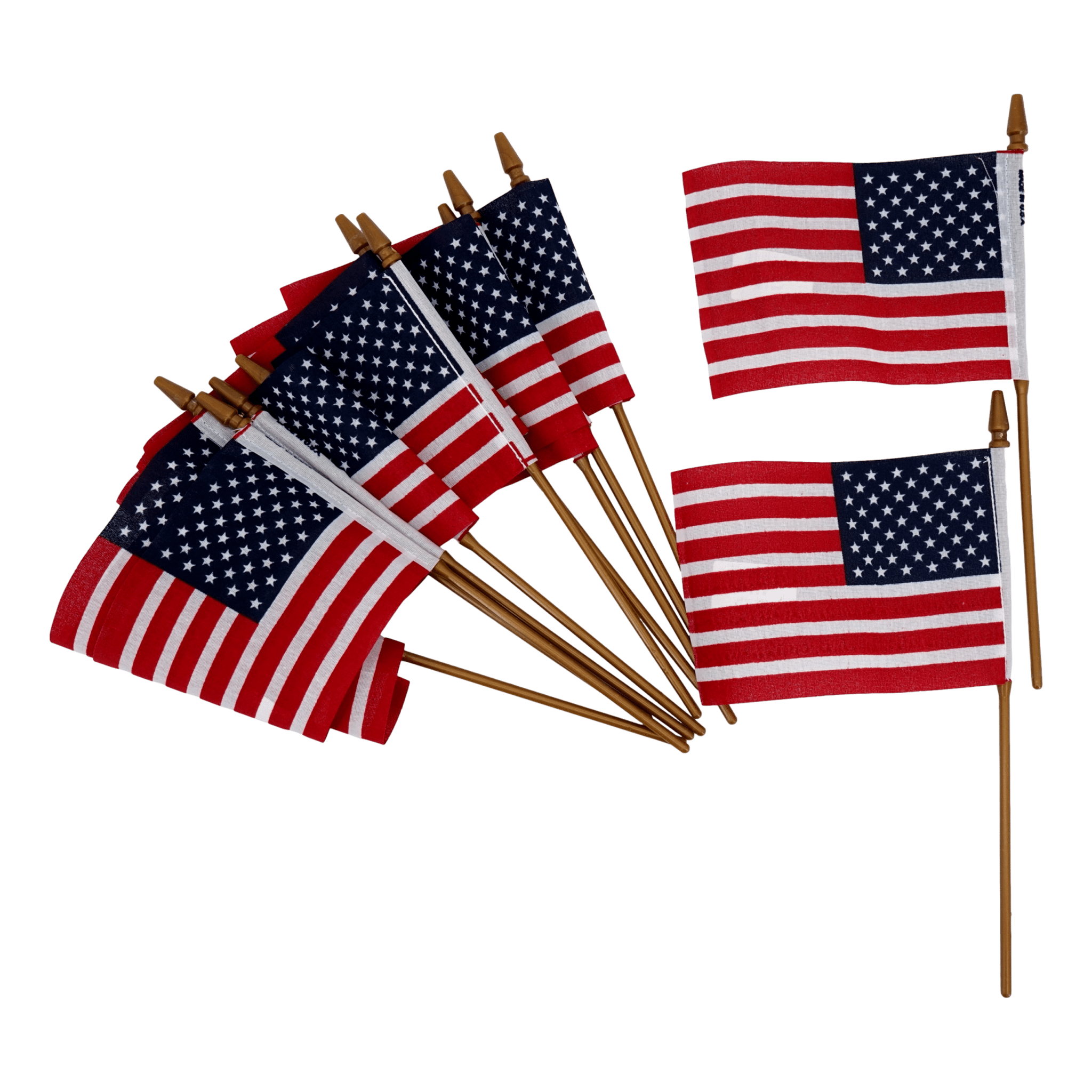 US American Hand Held Stick Flags (12 Pack) 4 in x 6 in with Gold Spear ...