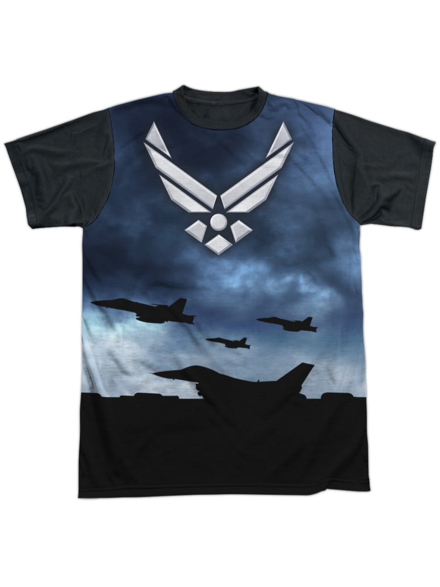 US Armed Forces Air Force USAF Metallic Symbol Adult Black Back T-Shirt ...