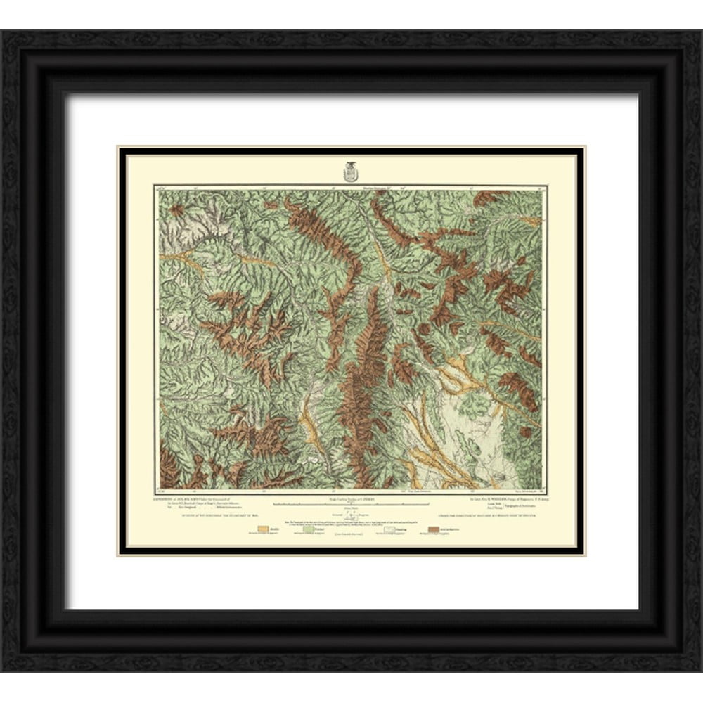 US Army 29x26 Black Ornate Wood Framed with Double Matting Museum Art ...